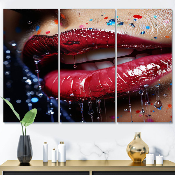 Everly Quinn Pout Red Lips Silent Seduction III On Canvas 3 Pieces Print | Wayfair